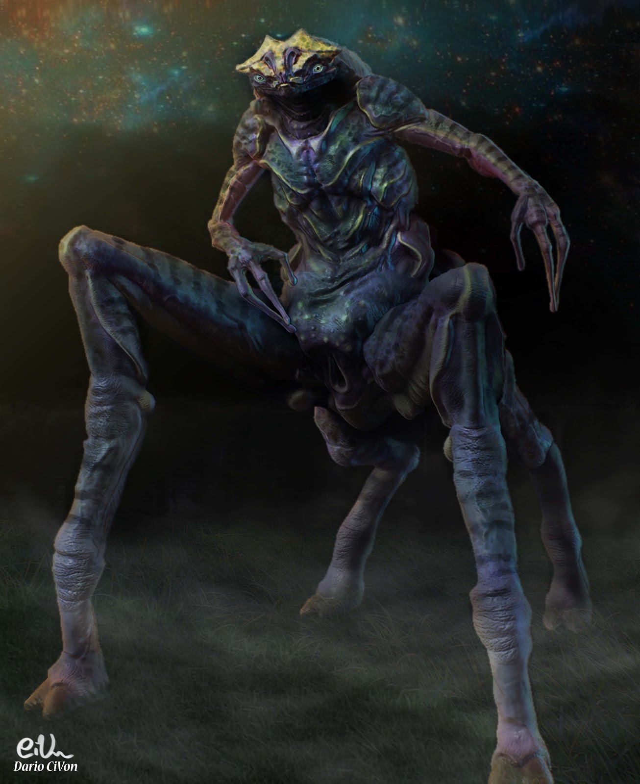 The Concept Design of Dario CiVon: Frog Alien