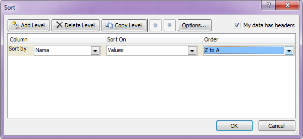 Sortir Data Pada Excel