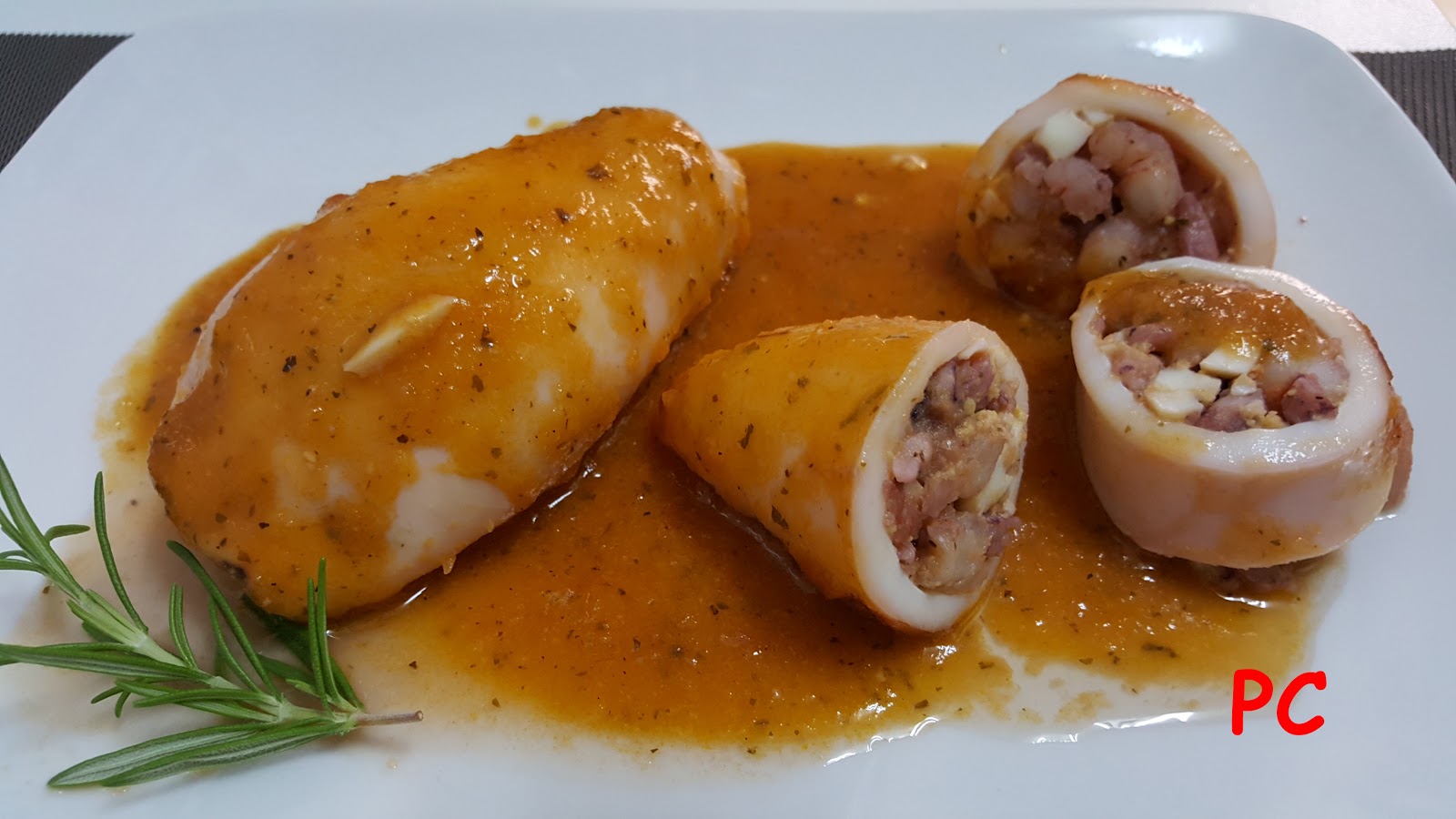 Nuestros Placeres en la cocina: Calamar relleno de langostino