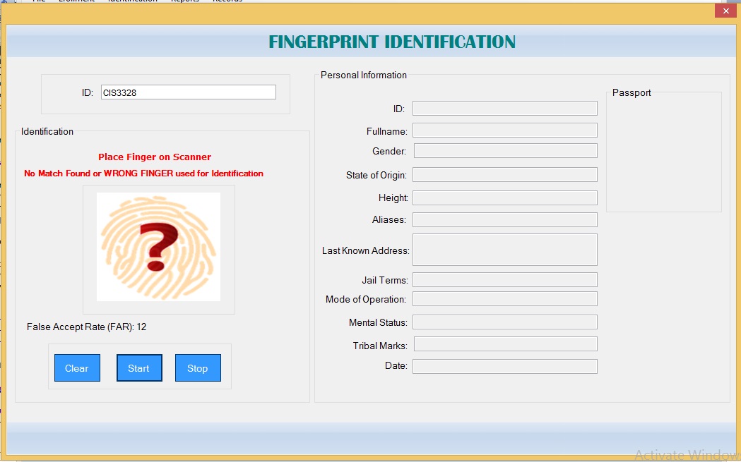 FINGERPRINT ENROLLMENT, VERIFICATION AND IDENTIFICATION MODULE ...