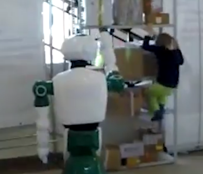 Robot saves little girl from getting crushed by a shelf