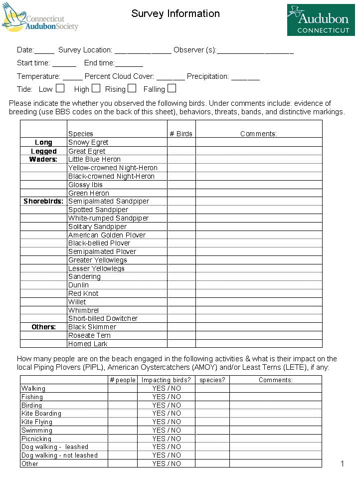 Audubon Alliance for Coastal Waterbirds: Survey Datasheets