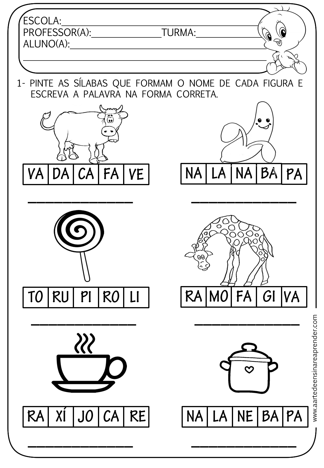 Atividade pronta - Formação de palavras: Sílabas - A Arte de Ensinar e ...