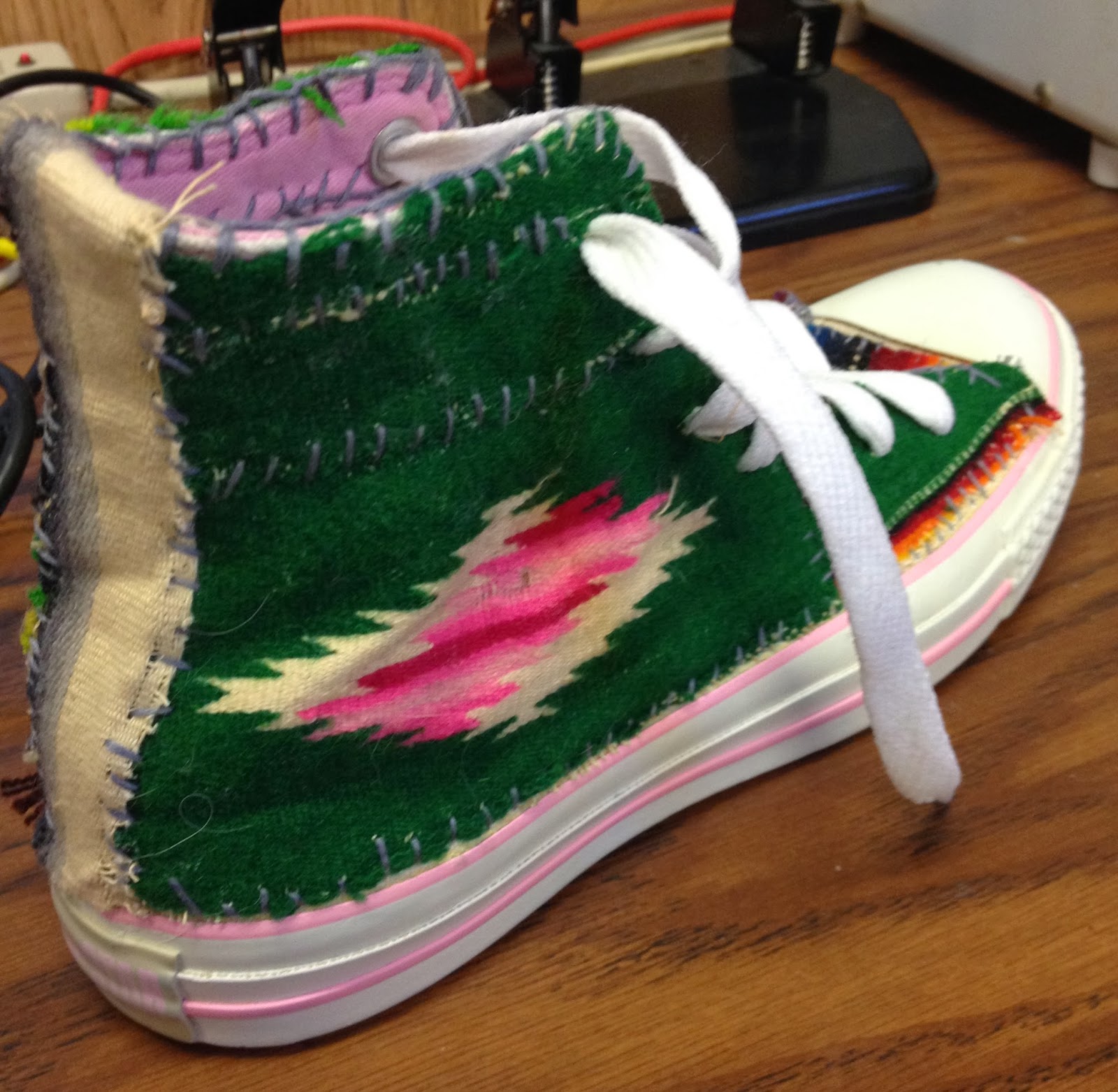Mexican Blanket Patched and Embroidered Converse High Top Sneakers