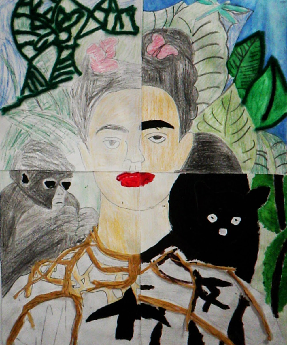 Jerdee's Art Classes: Mixed Media: Collaborative Frida Kahlo Portraits