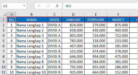 Cara Print Excel yang di Freeze