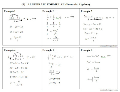 TeoriMath: (9) ALGEBRAIC FORMULAE - Formula Algebra