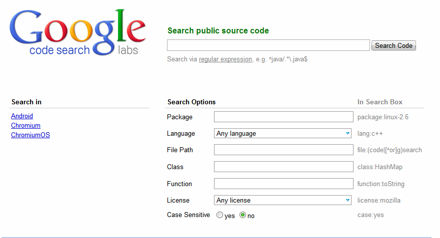 Google Search Engine for Programmers: Google Code Search