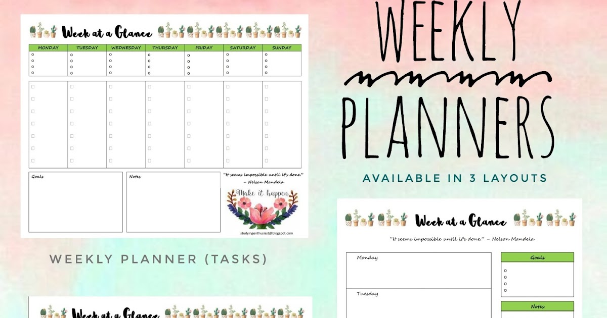 Free Succulent Weekly Planner Printables
