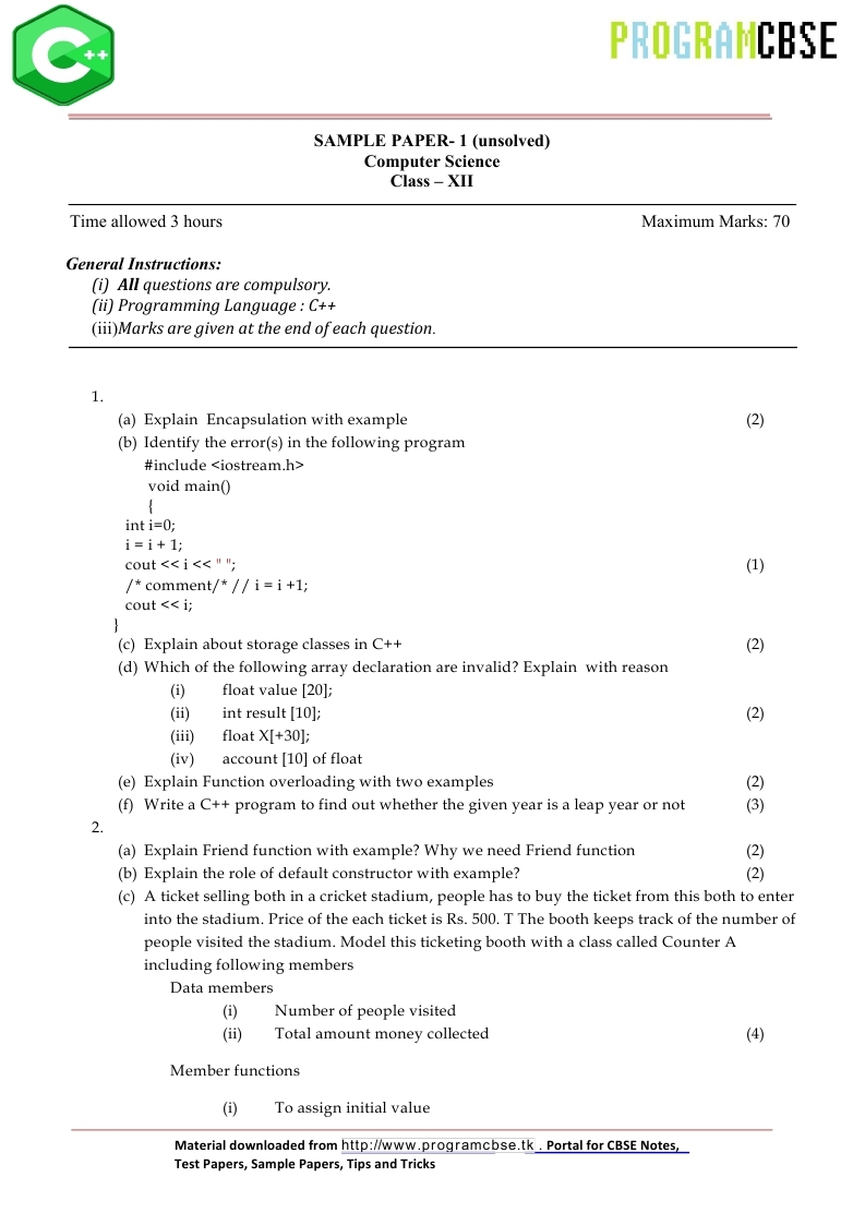 CS Sample Paper-2015-2-Unsolved - Welcome Programmer