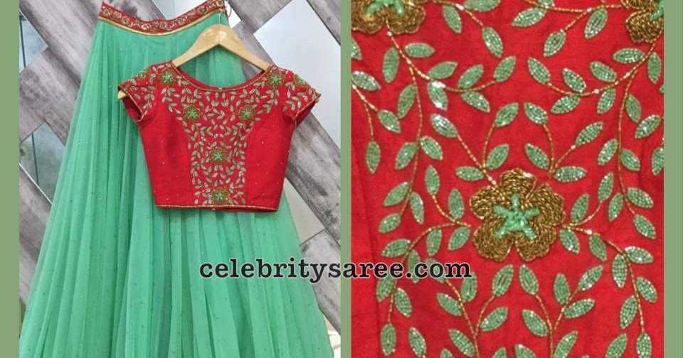 Pastel Green and Red Lehenga - Saree Blouse Patterns