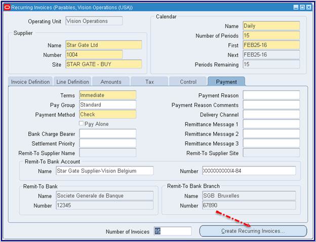 Oracle Applications Creating Oracle Payables Recurring Invoices