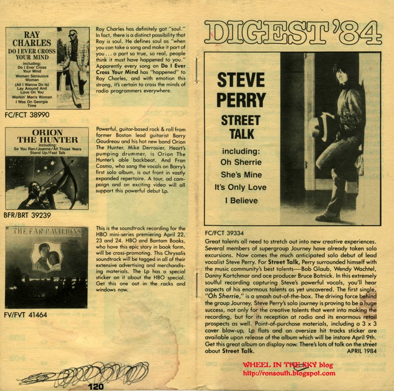 WHEEL IN THE SKY: Steve Perry Street Talk Columbia Records Digest '84