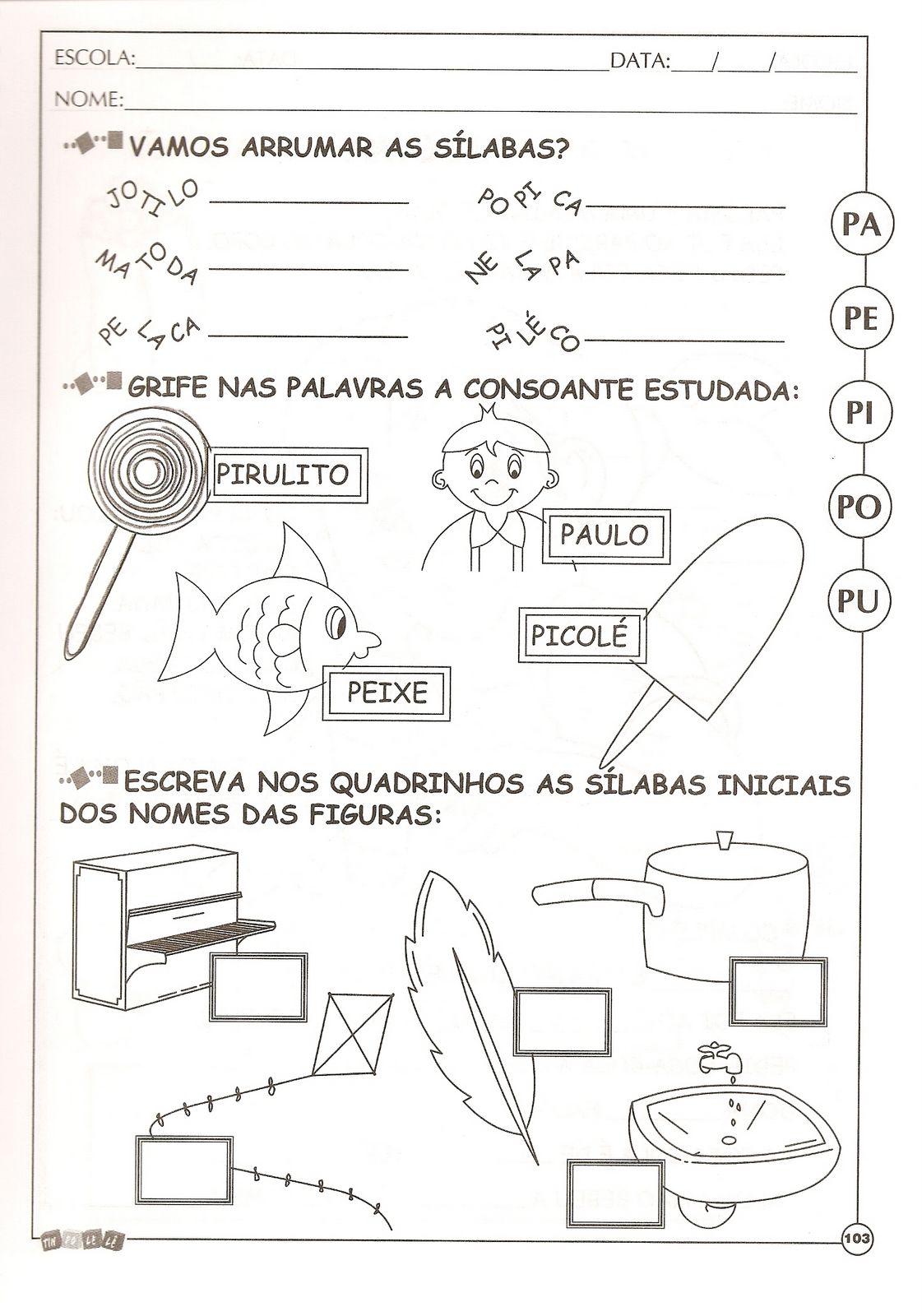 Paraíso da Alfabetização: Mais atividades com a letra P