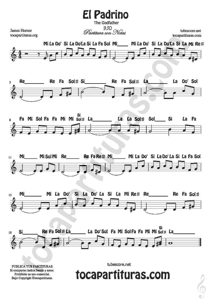 Pin de Welington Reyes en partituras | Partituras, El padrino, Notas