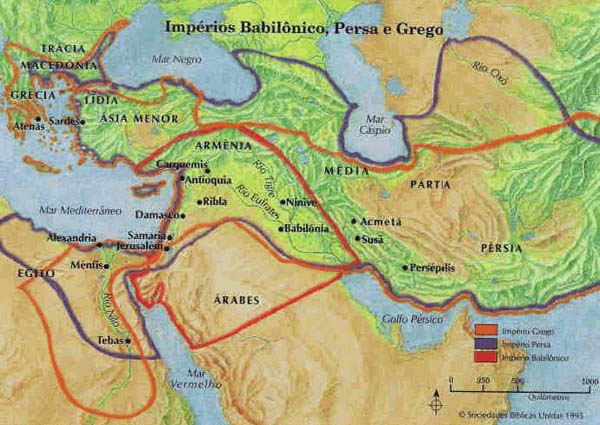 Escola Dominical Infantil: Mapa: Impérios babilônico, persa e grego