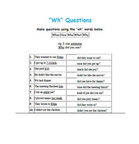 English Learning Blog: EXERCISES 10: QUESTION WORDS ( 5W's )