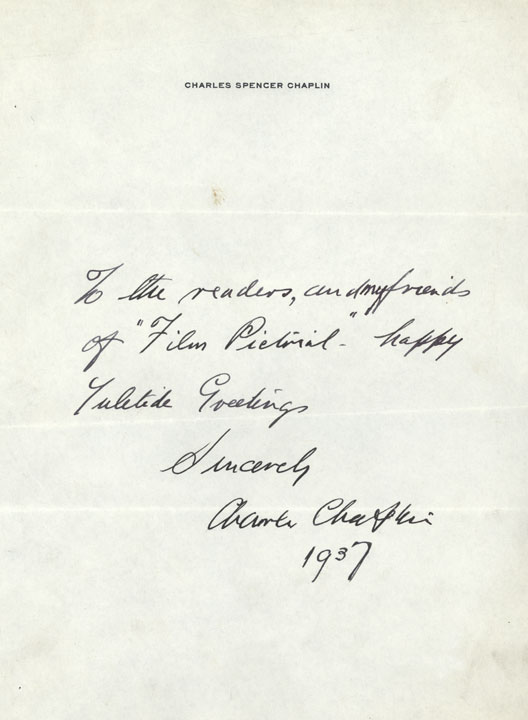 DISCOVERING CHAPLIN: Hand-written Christmas greeting from Charlie to ...