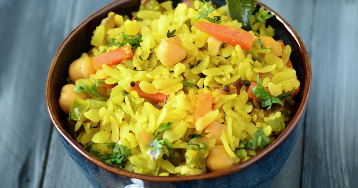 Chana poha ~ Beaten Rice flakes with mixed vegetables and chickpeas ...