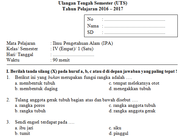 Soal Ulangan UTS IPA KTSP Kelas 4 Semester 1/ Ganjil Terbaru 2016 ... Soal Ulangan UTS IPA KTSP Kelas 4 Semester 1/ Ganjil Terbaru 2016 ...