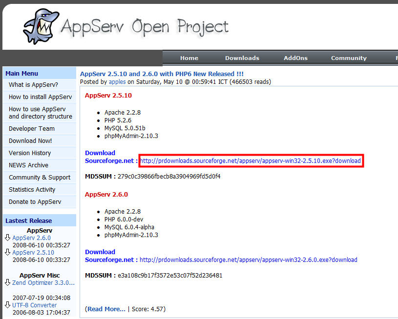 電腦: AppServ的介紹, 下載與安裝
