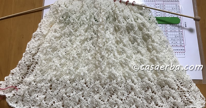 CasaERBA: Knit Lace Stole WIP -Drooping Elm Leaf Stitch