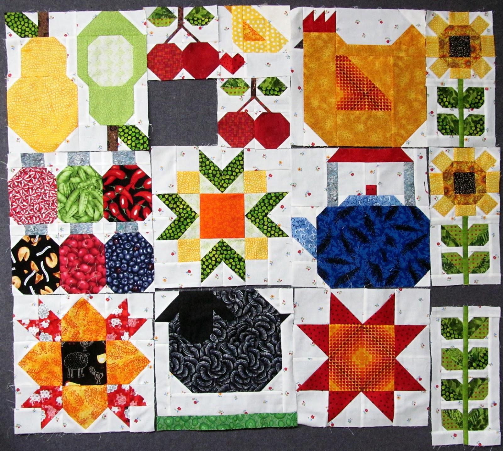 Exuberant Color : Farm Girl quilt progress............