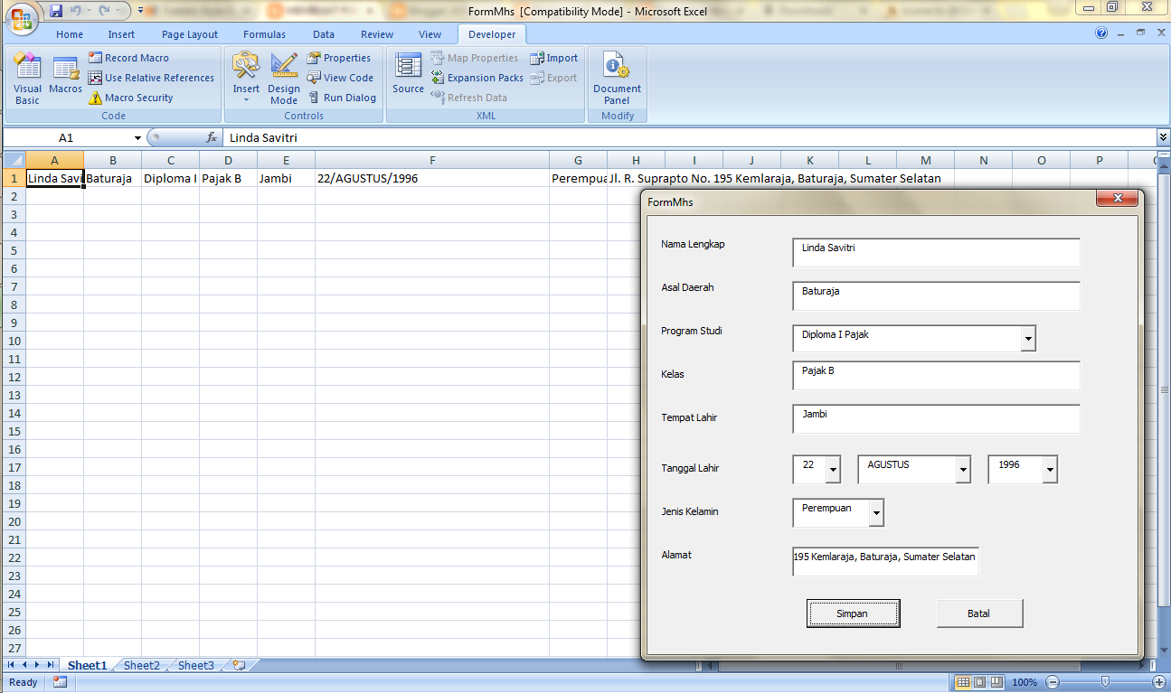 Membuat Formulir Pengisian Data Mahasiswa Dengan VBA Pada Ms. Excel ~ A ...