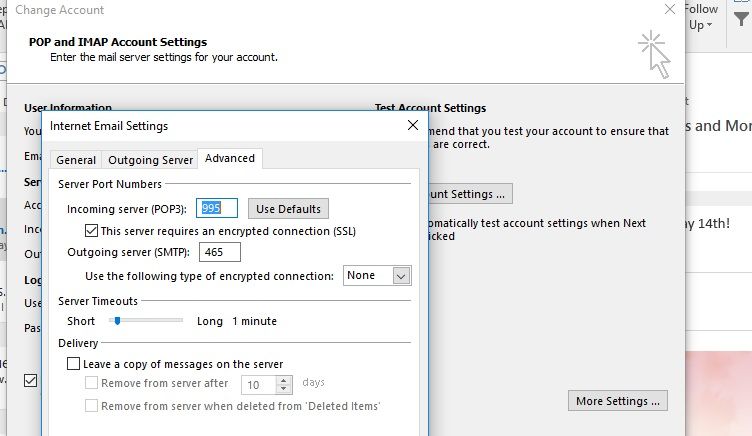 Update Email Server Settings for AT&T Email