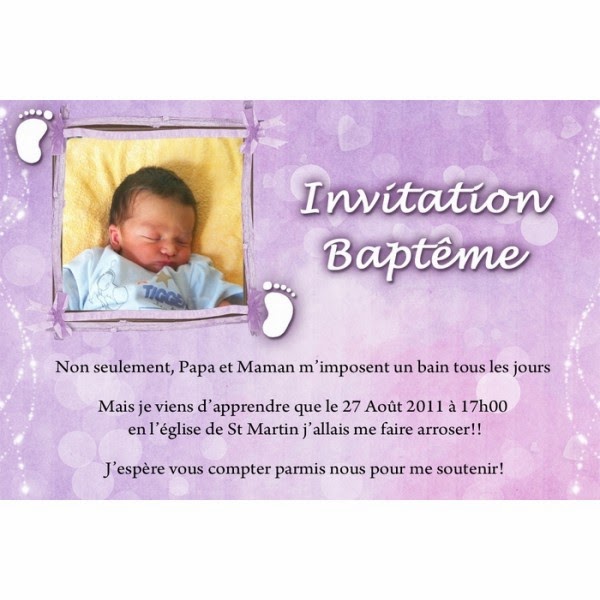 texte pour carte invitation bapteme - Modèle Carte