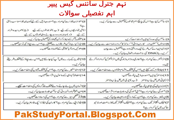 Latest 9th Class General Science Guess Paper 2018 for All Boards