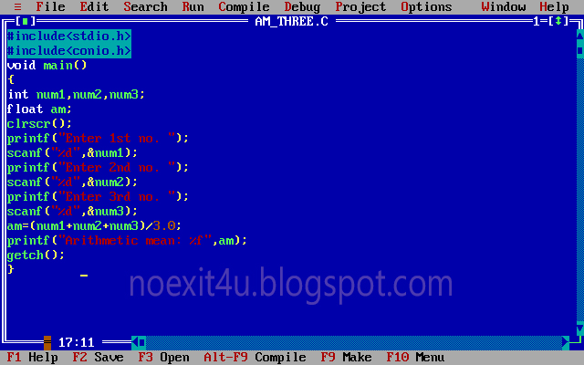 C Program To Calculate Arithmetic Mean Of Three Numbers ~