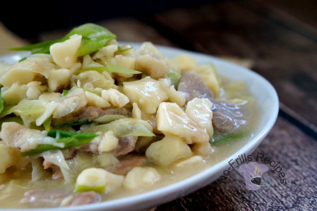 Stir-fry arrow head with leek and pork fillet ~ 慈菇大葱炒肉片