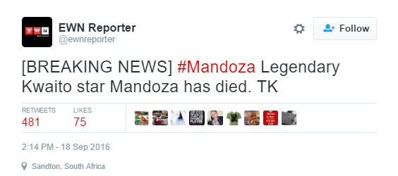 South African rap legend Mandoza dies at 38