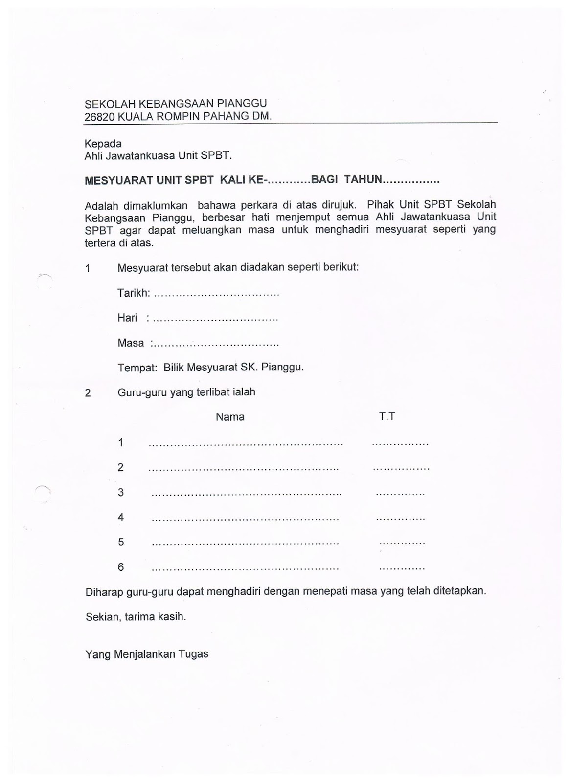 SPBT SK PIANGGU: BORANG-BORANG SPBT