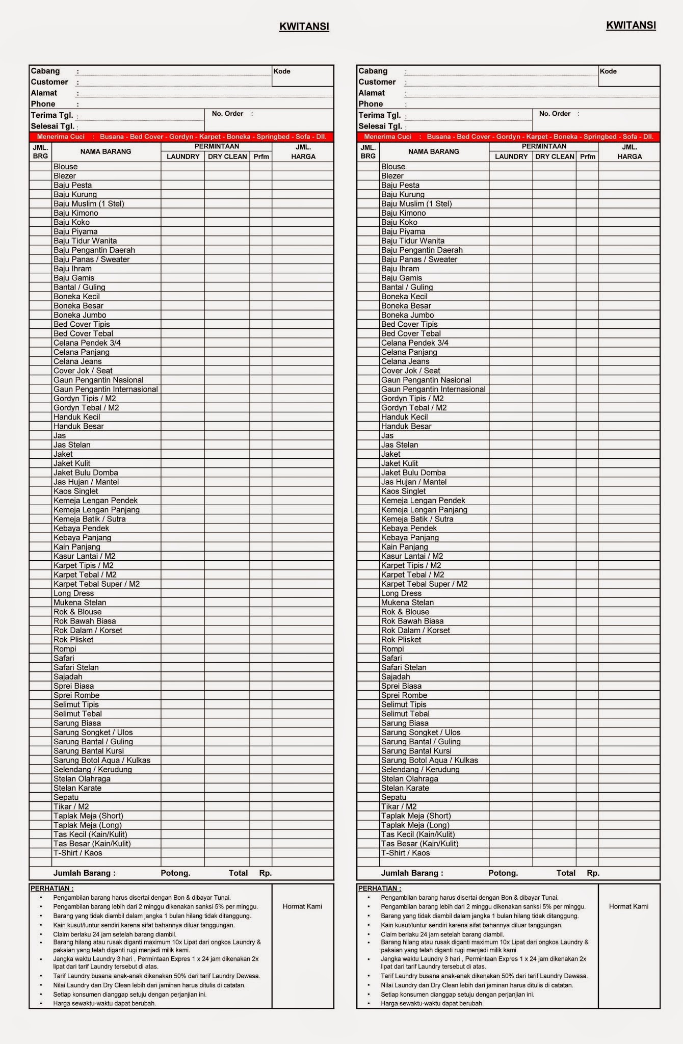 Contoh Kwitansi Laundry - IDNOffice