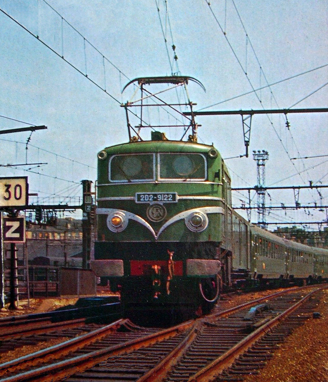 transpress nz: SNCF 2D2 9100 class with a passenger train, 1950s
