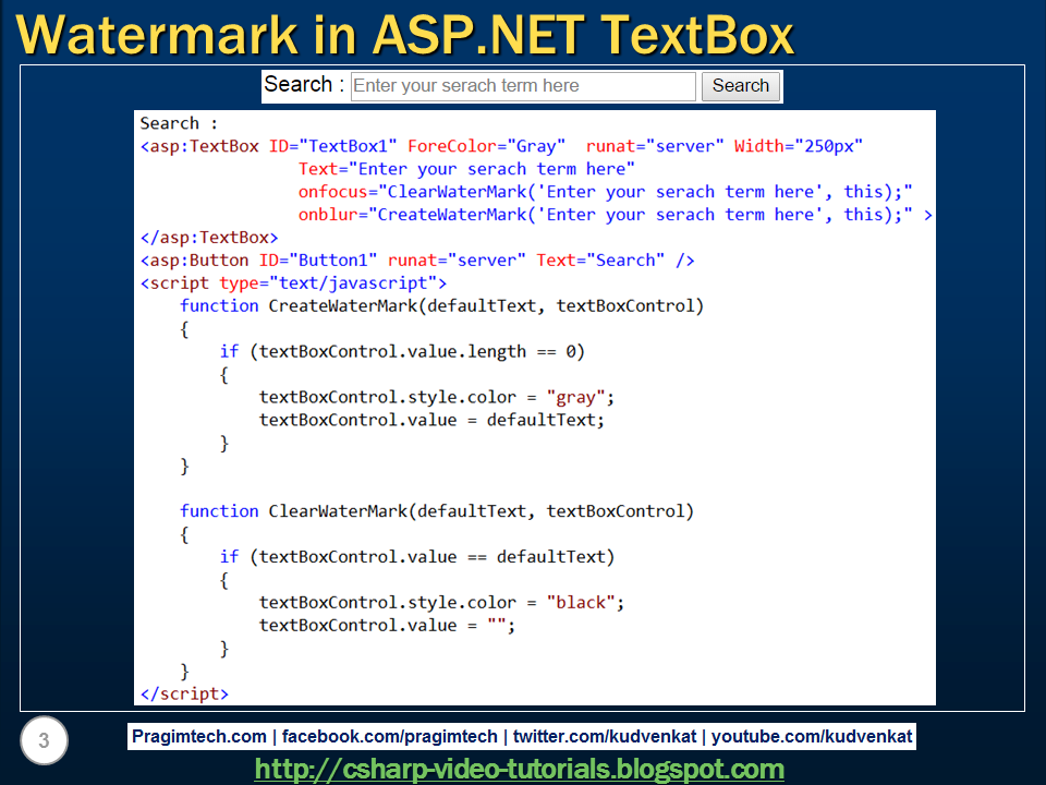 Sql server, .net and c# video tutorial: Watermark in ASP.NET TextBox ... Sql server, .net and c# video tutorial: Watermark in ASP.NET TextBox ...