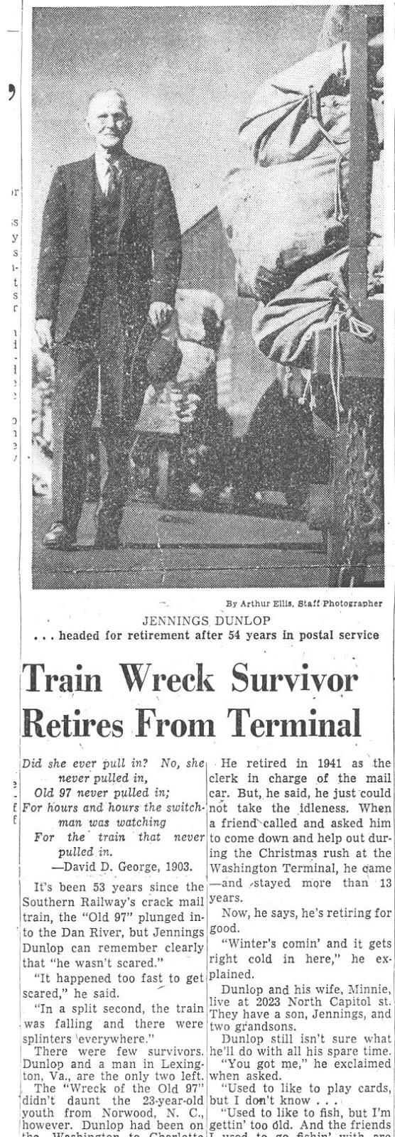 Gwen's Genealogy Village: Jennings James Dunlap - Wreck of the Old 97