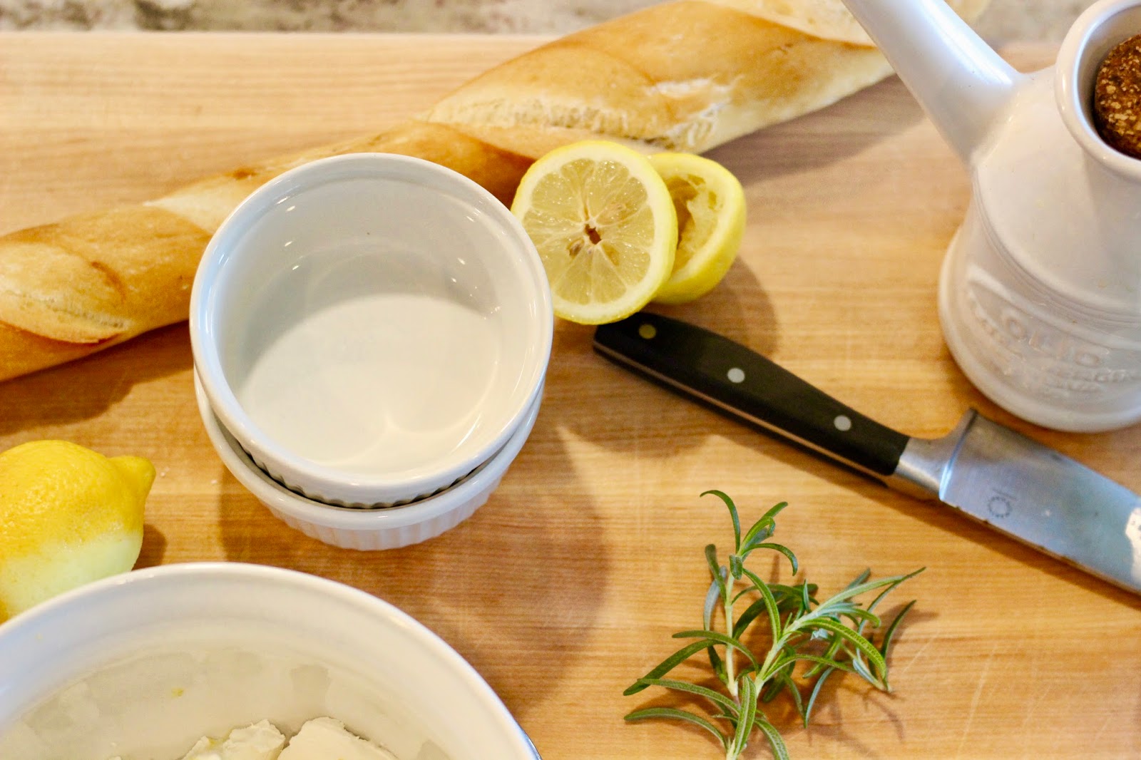 15009 Farmhouse: Herbed Lemon Goat Cheese Dip with Toasted Baguette