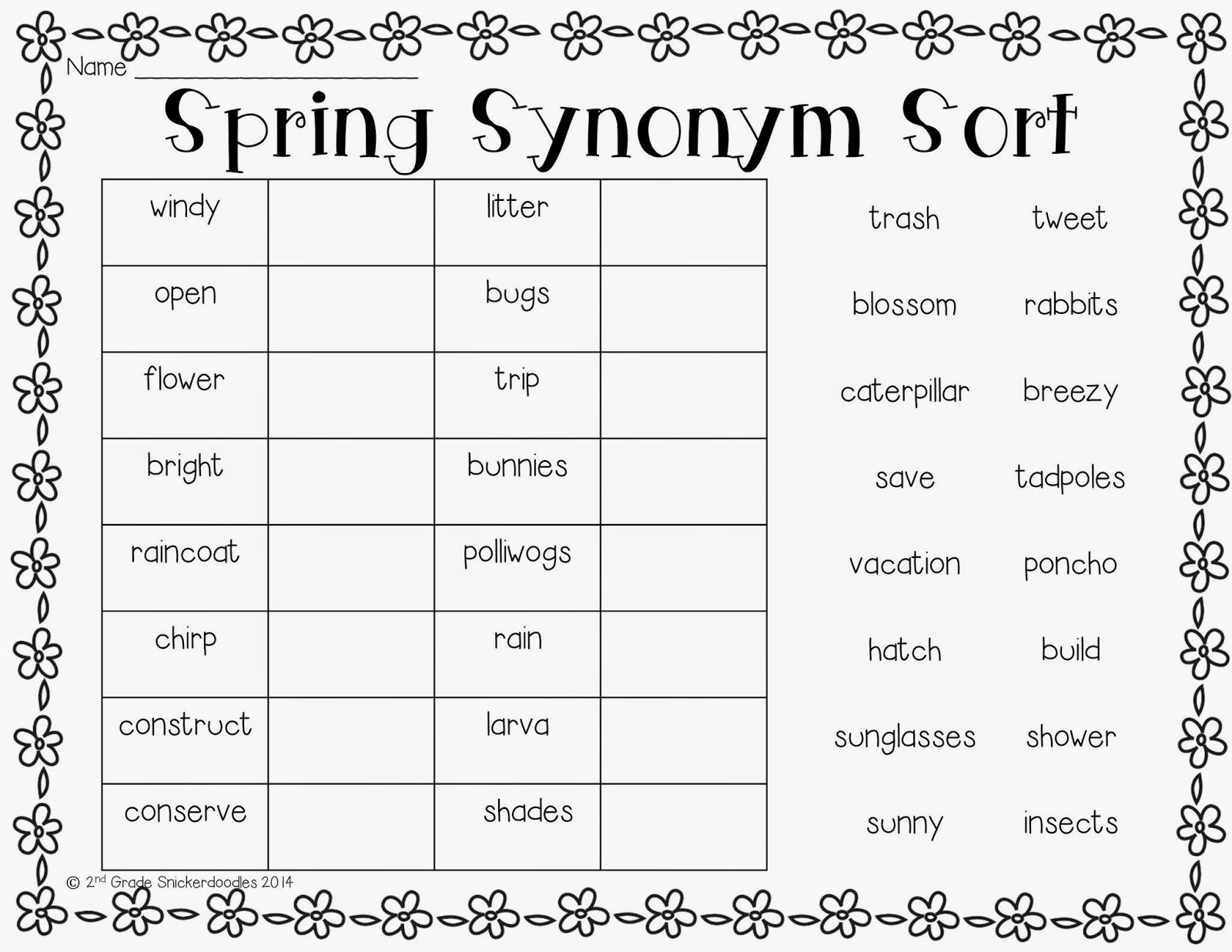 2nd Grade Snickerdoodles: Five for Friday and a Synonym Freebie