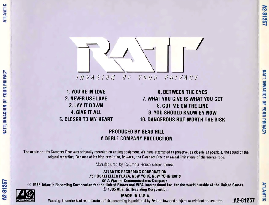Ratt - Invasion Of Your Privacy (1985) ~ mail-4-metal.blogspot