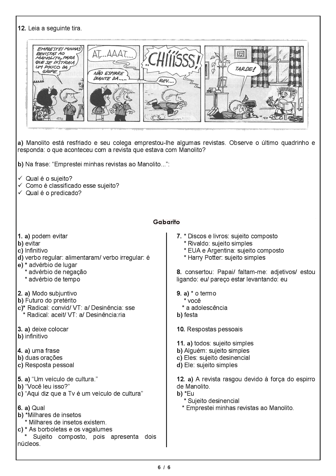 Exercícios Sobre Frase é Oração Com Gabarito 7o Ano - FDPLEARN