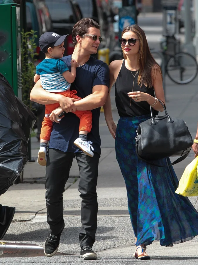 Miranda Kerr, Orlando Bloom, and baby Flynn out and about in New York City
