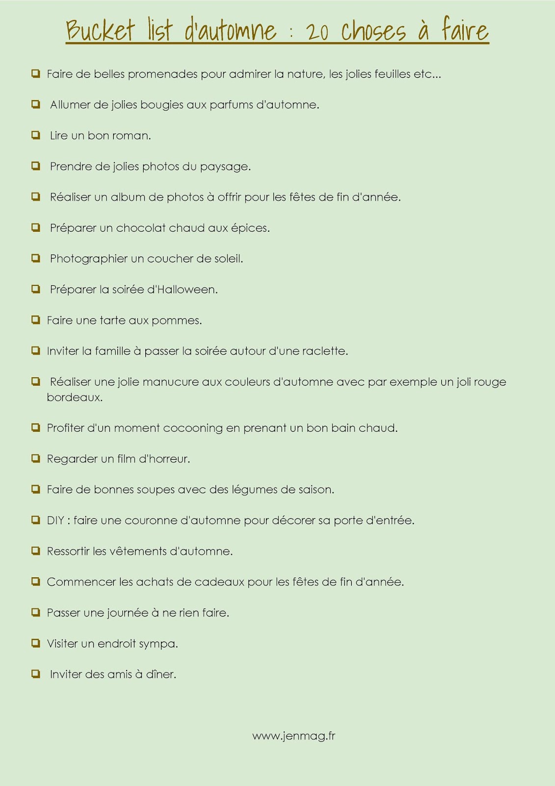 Bucket list d'automne : 20 idées de choses à faireJenmag