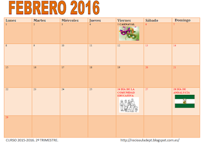 ROCIO OLIVARES. EL AULA DE PT.: CALENDARIO. AGENDA FEBRERO 2016.