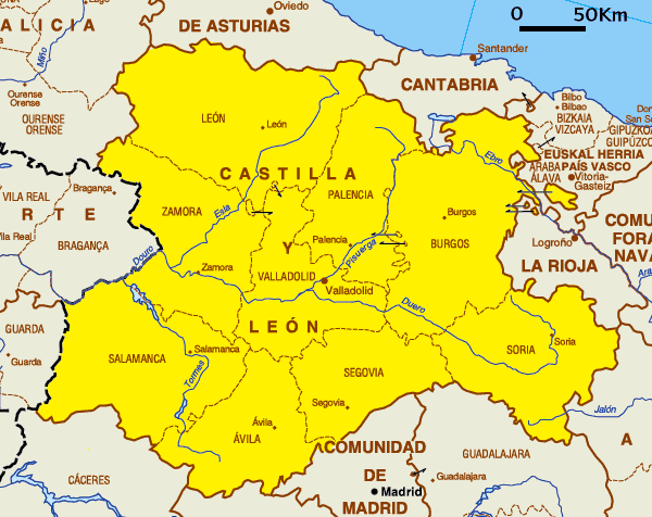Castile and Leon Tourism Map Area | Map of Spain Tourism Region and ...