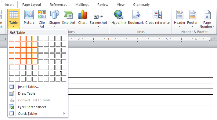 Insert Shapes, Image and Table with its options