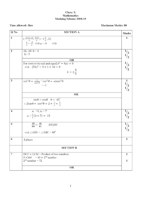 Class X MATHEMATICS CBSE SAMPLE PAPER MARKING SCHEME 2018–2019