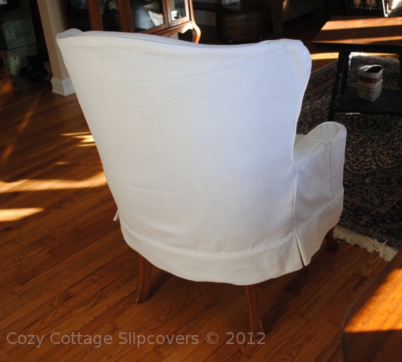 Cozy Cottage Slipcovers: White denim wing chair